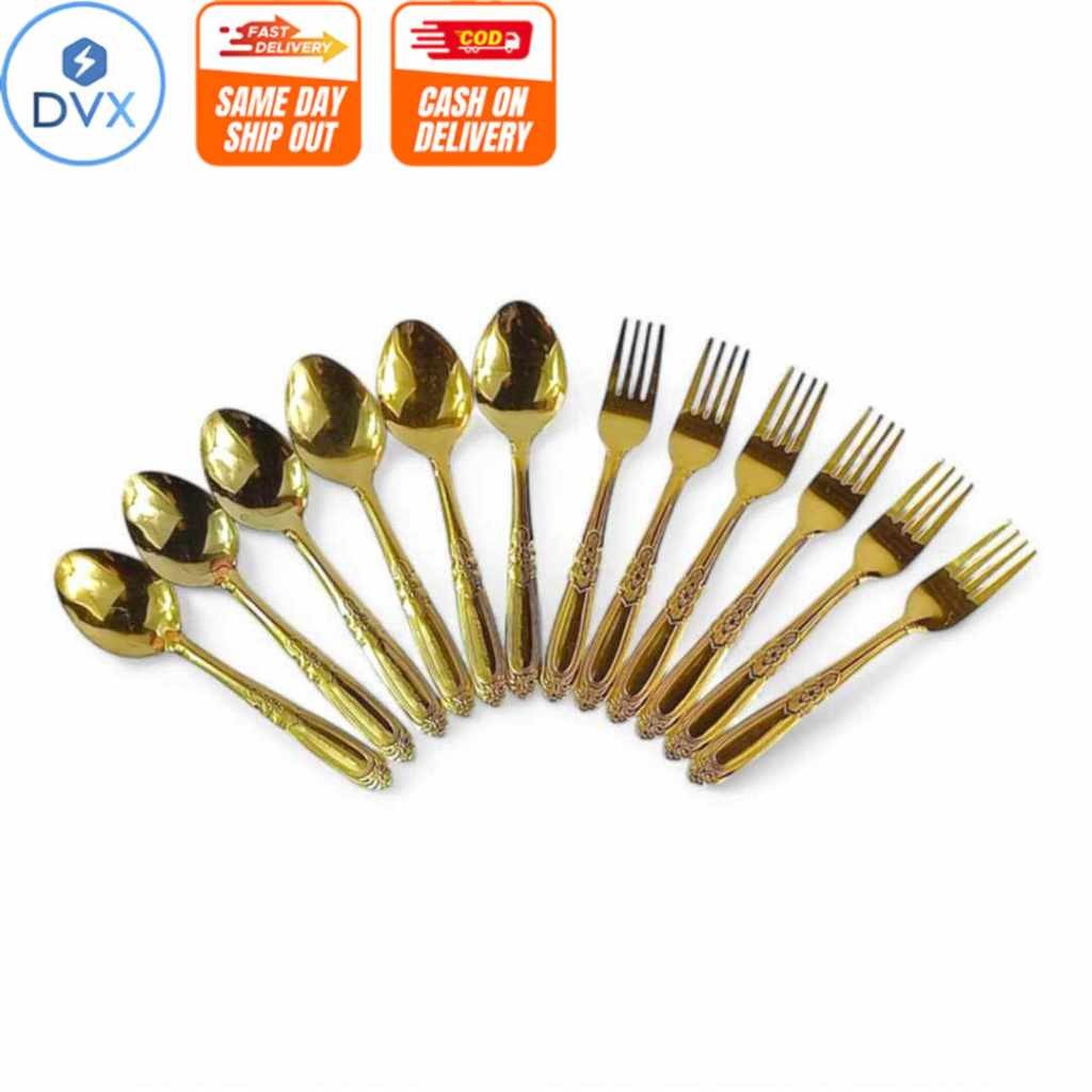 DVX 12pcs Stainless Steel Spoon / Fork Elegant Gold Color | Shopee ...