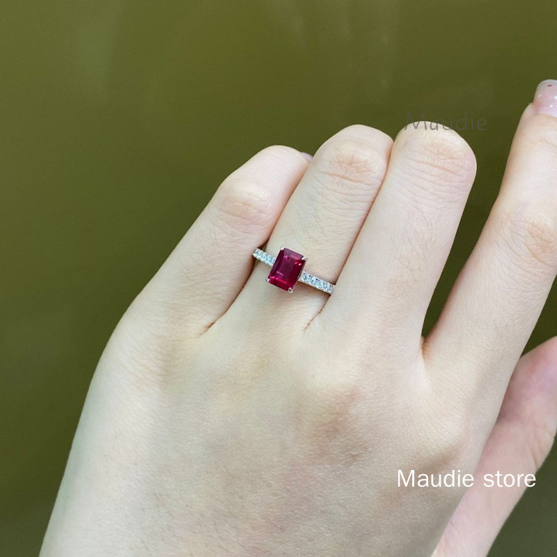 Lab Grown Pigeon Blood Ring Emerald Cut Luxury Gemstone 100% S925 ...