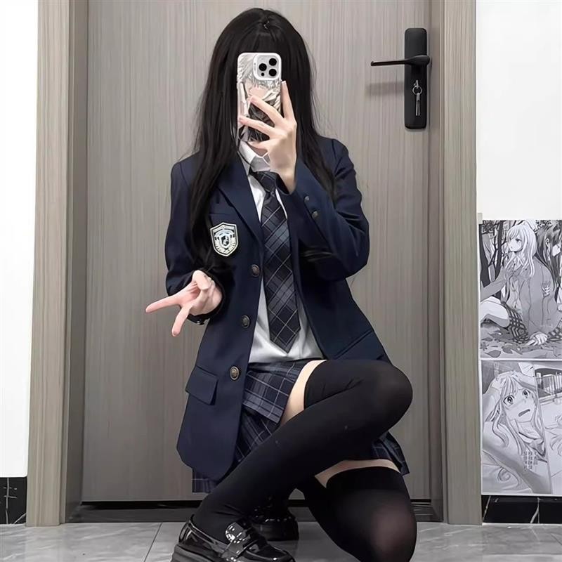 Western Jacket Female School Supply College Cyan Suit Uniform Set Three ...