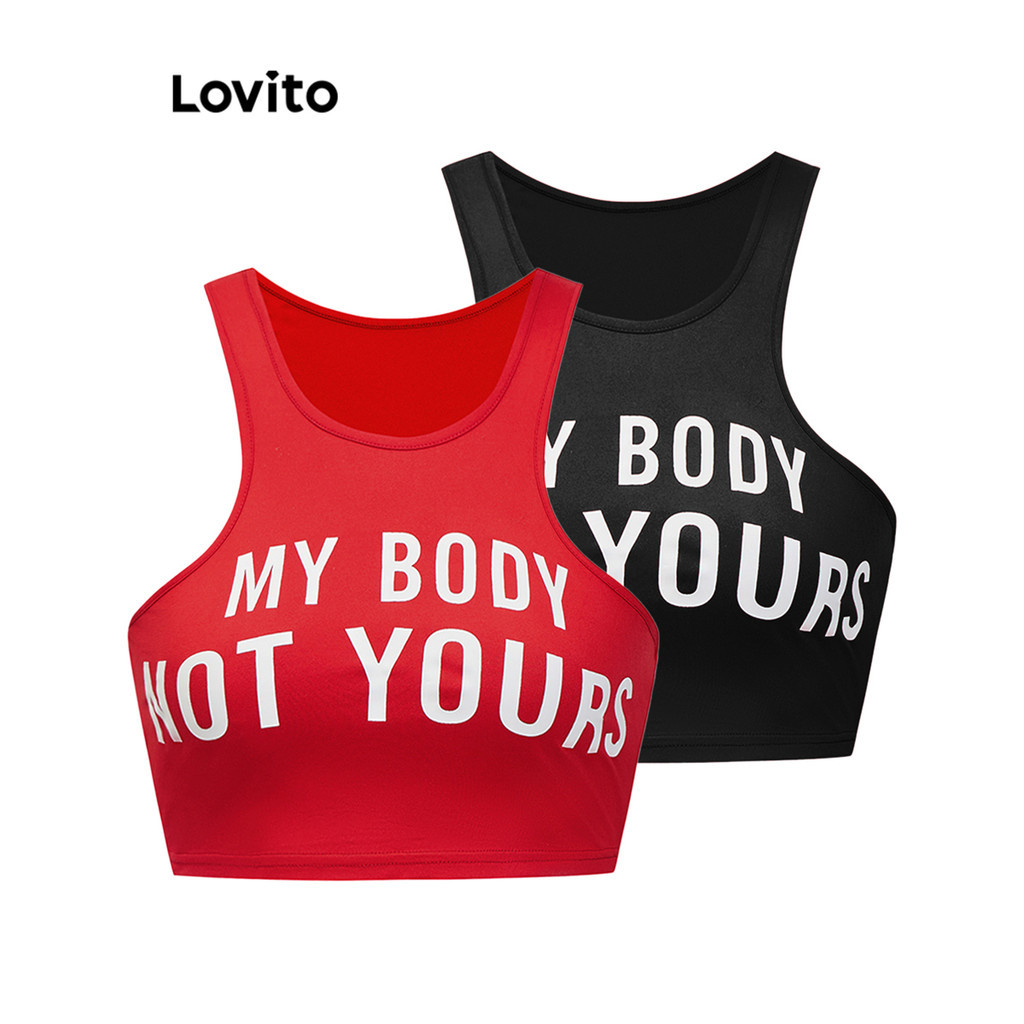 Lovito Women Casual Tank Top Letter Y2K Basic Tank Top L88AD017 (Multi ...