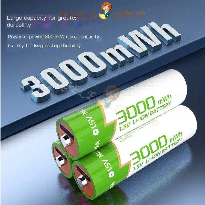 AA/AAA 3000 mwh Li-Ion USB 1.5V Type C rechargeable AA battery Self ...