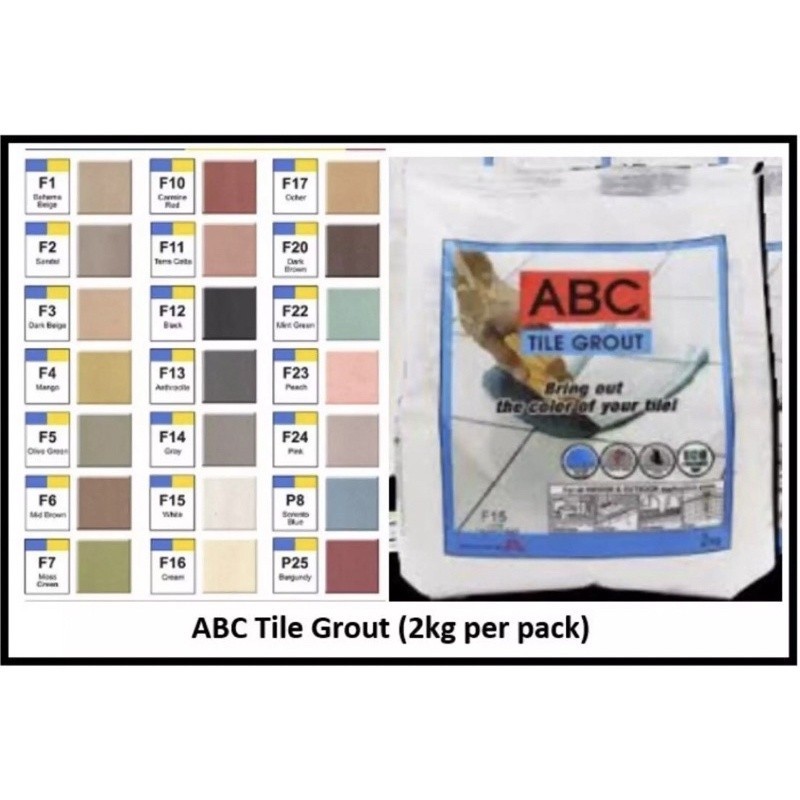 ABC ORIGINAL TILE GROUT 2KG ON EACH VARIETY OF COLORS | Shopee Philippines