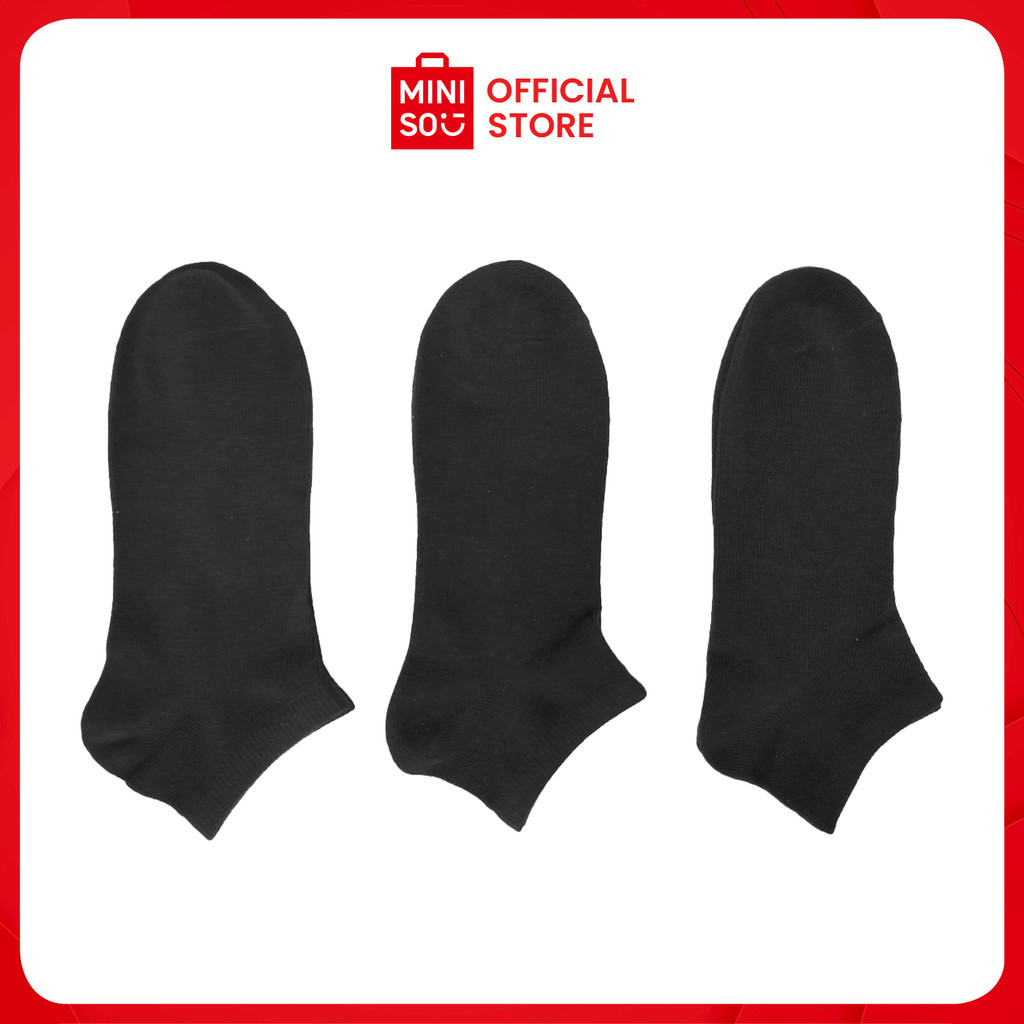 MINISO Men's Cotton Ankle Socks (3 Pairs) (Black) | Shopee Philippines