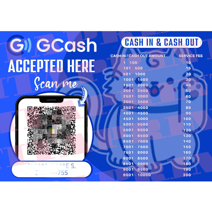 LAMINATED GCash QR CODE and CASH IN CASH OUT RATE SIGNAGE 250 MICRONS ...