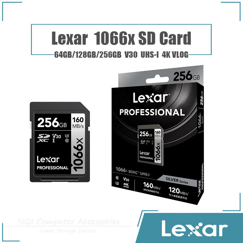 Lexar 1066x 64GB/128GB/256GB SD card V30 UHS-I 4K VLOG Digital DSLR ...