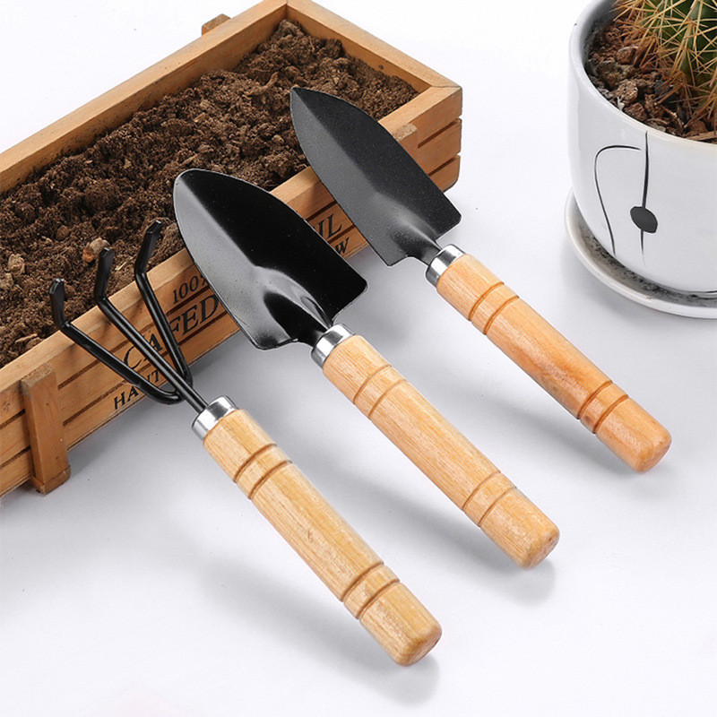 3 mini flower planting tools, garden wooden handle, plant gardening ...