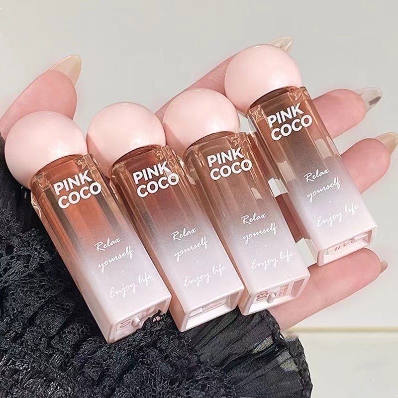 PINKCOCO Cute Pink Ball Lip Glaze Mirror Moist Water Light Long Lasting ...