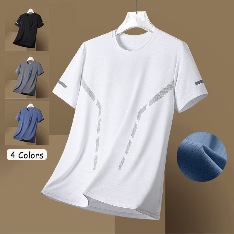 [4 Colors] M-5XL Men's Ice Silk Dri-fit Shirt Quick-Dry Sports Solid ...