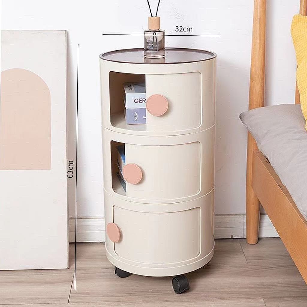 Mini Bedside Table Plastic round Storage Cabinet with Wheels Corner ...