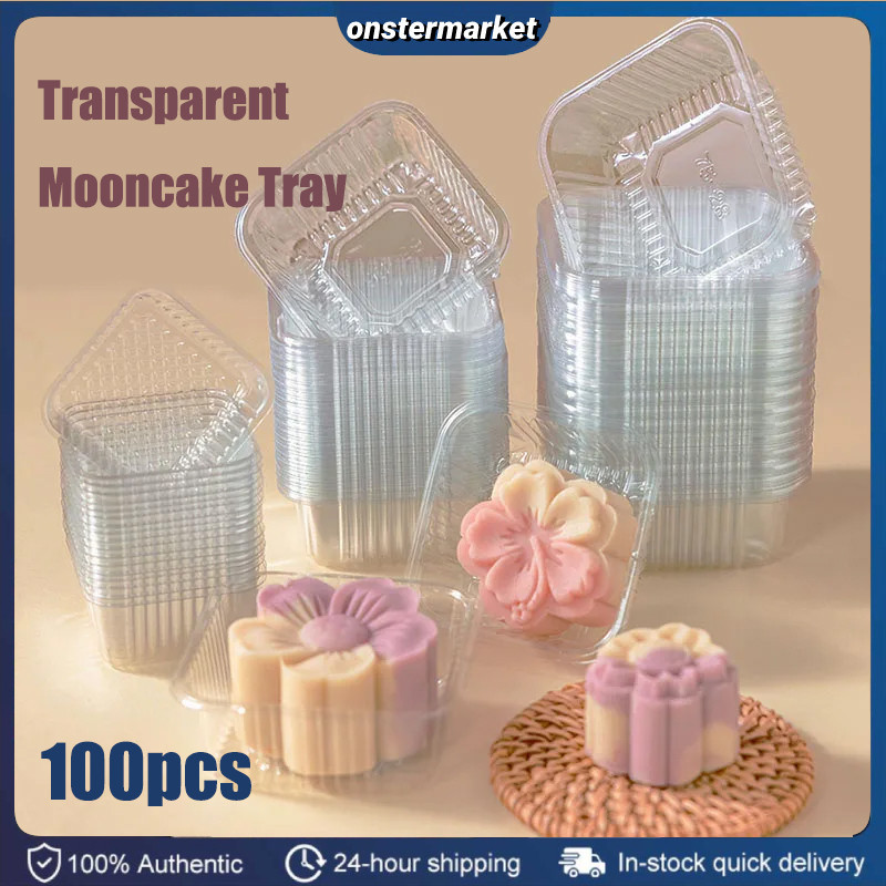 100pcs Transparent Mooncake Tray Food Packaging Box Pastry Cake Baking ...