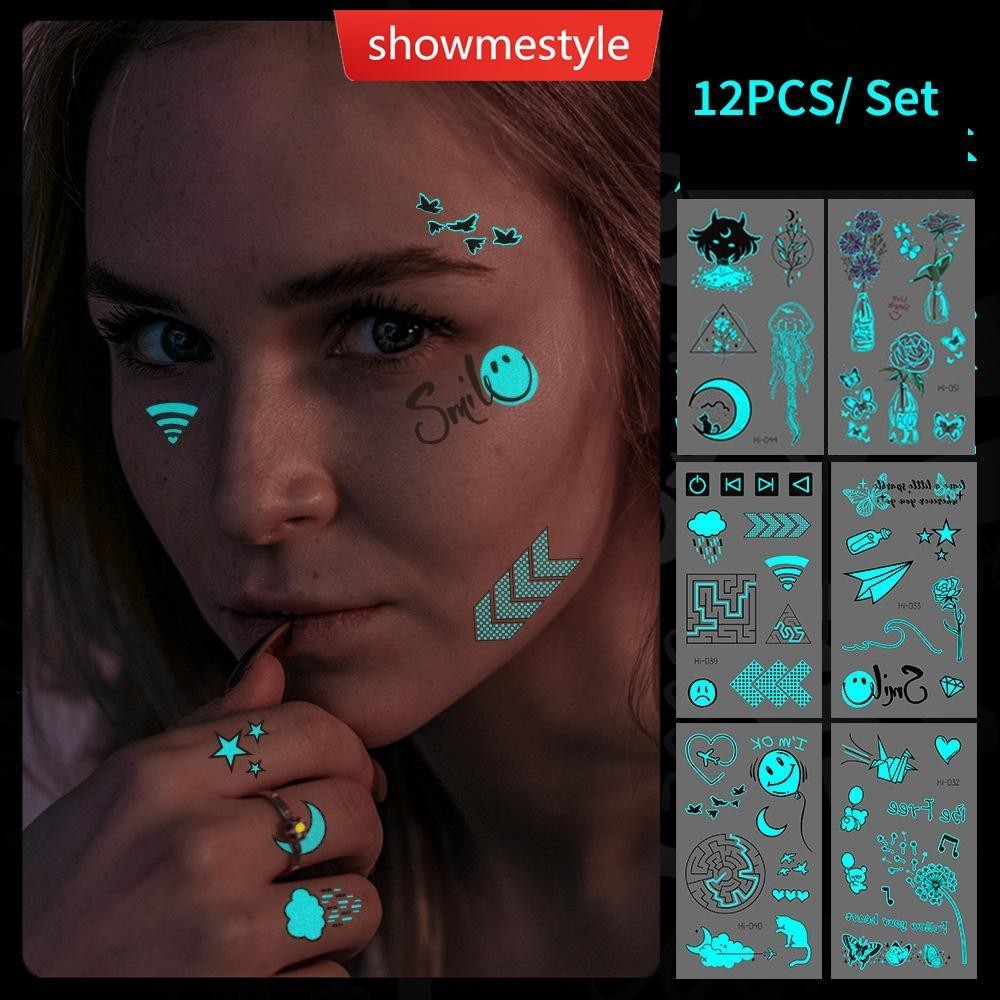SMS 12pcs/set Blue Glow Tattoo Sticker Waterproof Small Fresh Snake ...