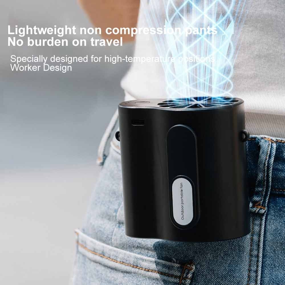 Waist Clip Fan Rechargeable Portable 2000mAh Hands-free Outdoor Belt ...