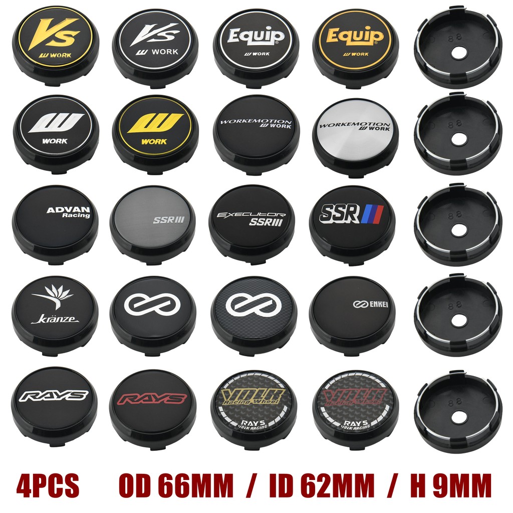 JDM 66mm RAYS Rim Caps ADVAN Emblem WORK EQUIP Wheel Cover Cap SSR ...