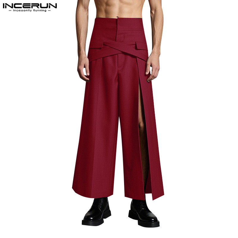 INCERUN Men Vintage Fashion Deconstructive Design Solid Wide Leg Pants ...