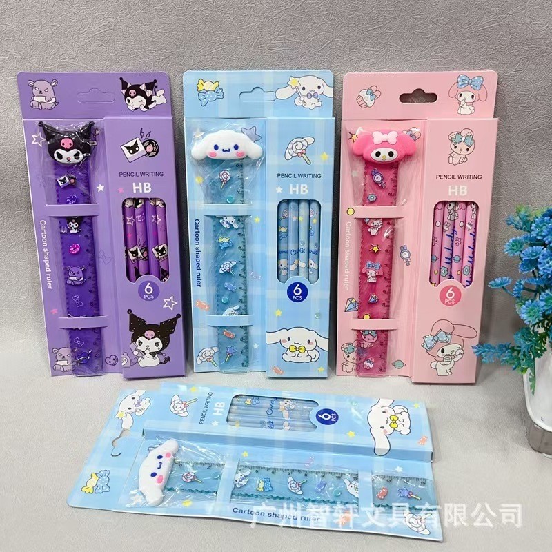 7Pcs/Box Sanrio Cartoon Kawaii HB Wooden Lead Pencils with Ruler ...