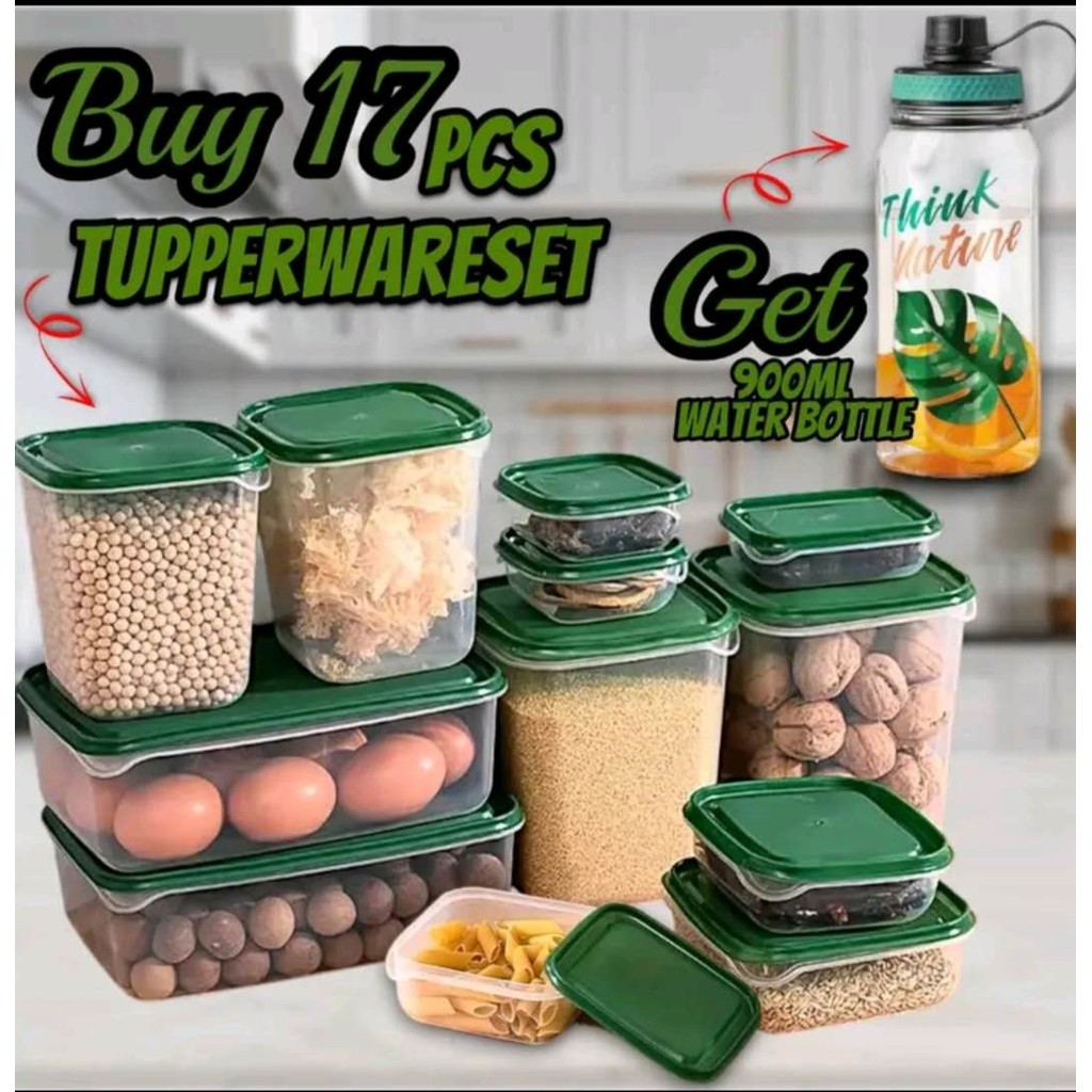 17pcs Food tupper set GET 900ml water bottle think nature new BUNDLE ...