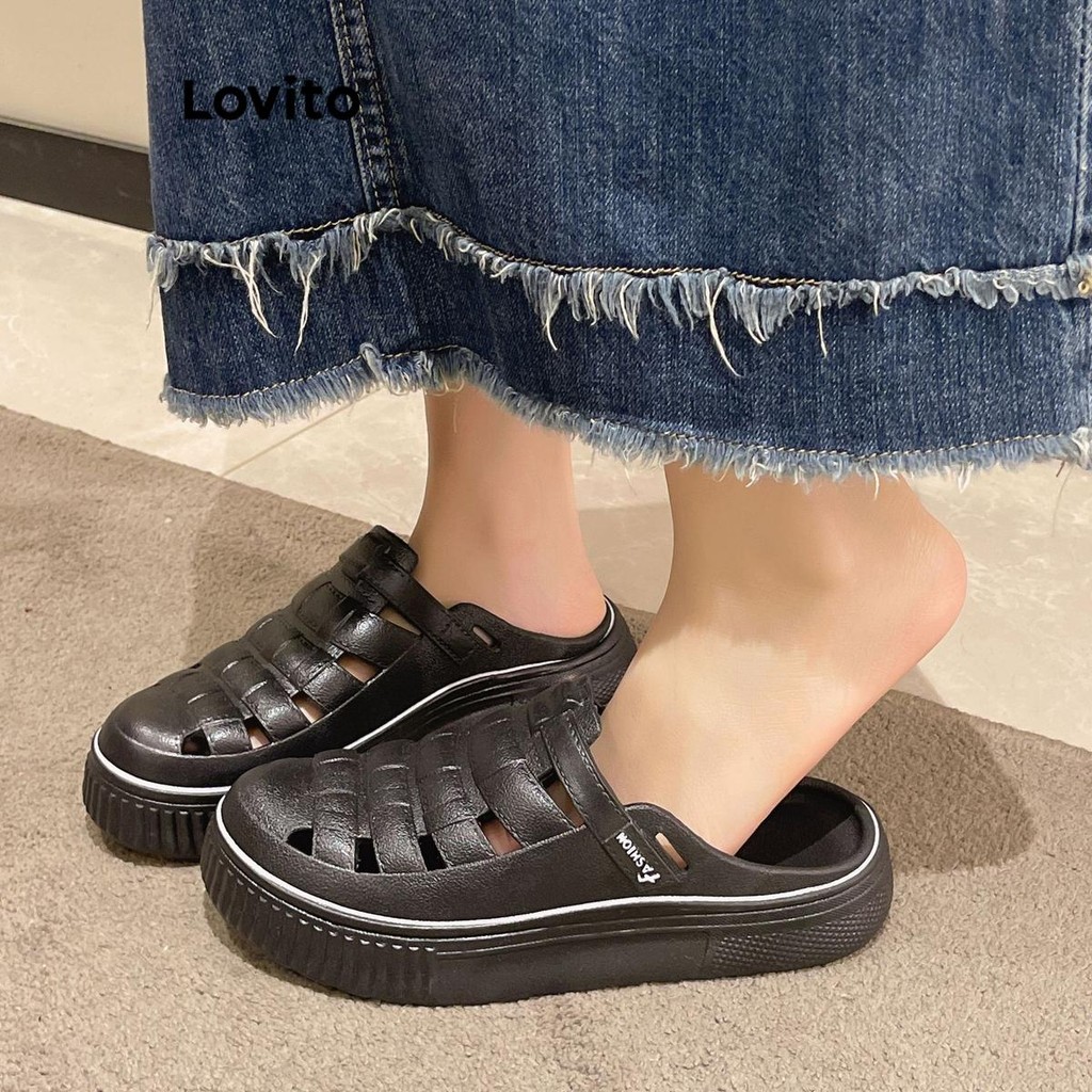 Lovito Women Casual Plain Roman Shoes Knitting Thick Sole Inner Height ...