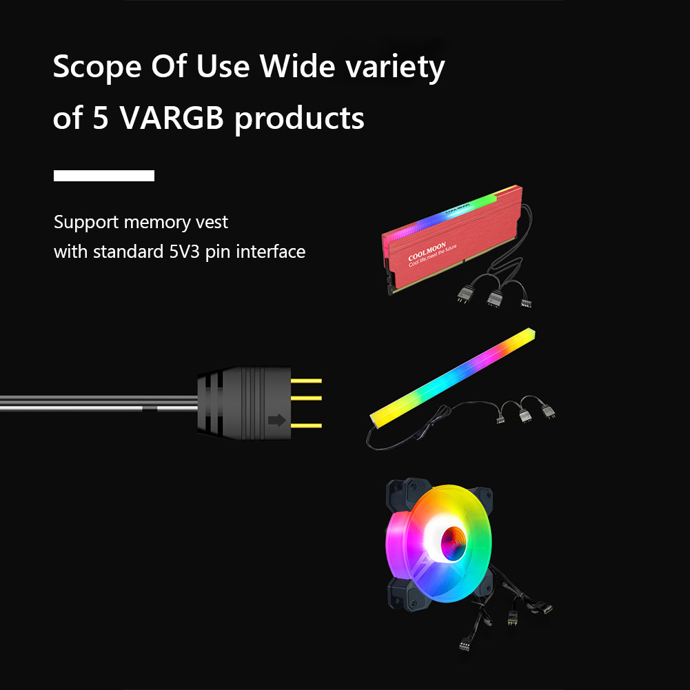 COOLMOON AR-1 RGB Controller Cable 5V 3 Pin 3pin to SATA ARGB Mini ...