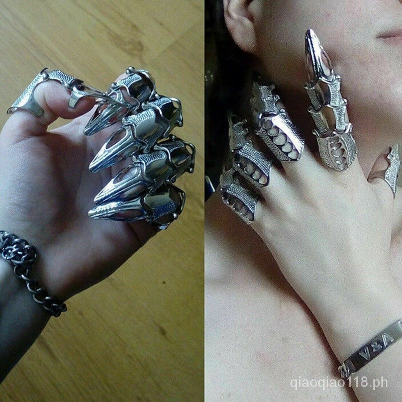 Retro Cool Armor Ring Gothic Skull Joint Knuckle Full Finger Claw Ring ...