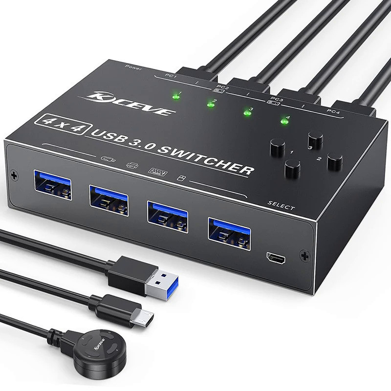 KCEVE 4 Port USB 3.0 Switch Selector,KVM Switcher 4 Computers Sharing 4 ...