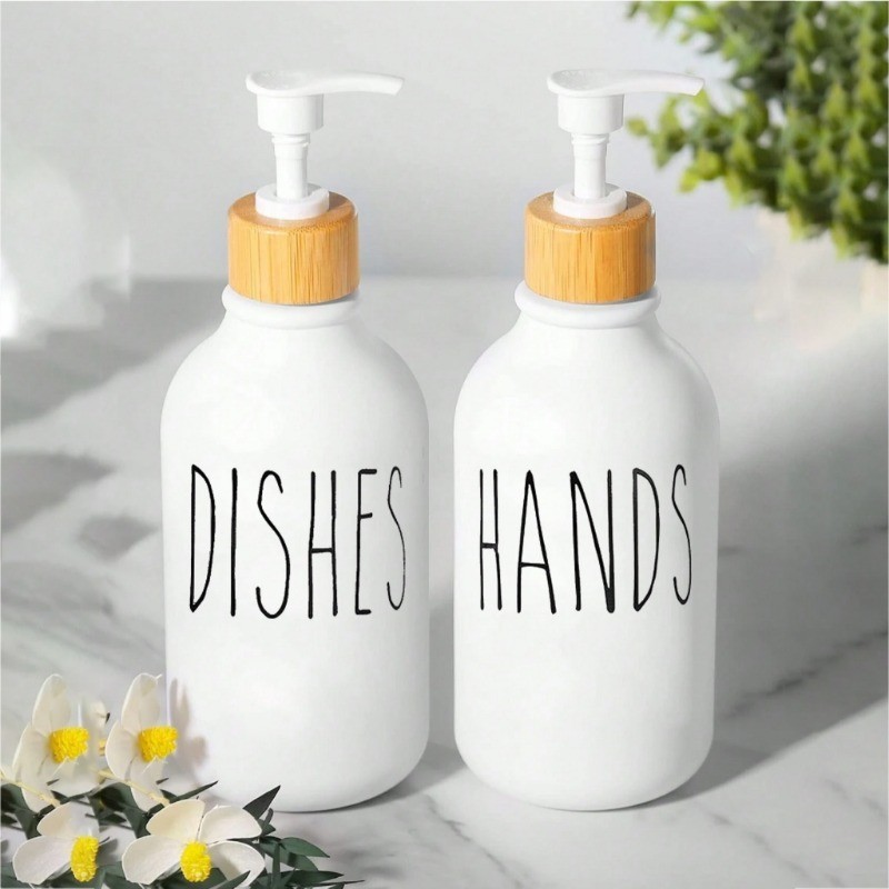 500ml Dish Soap Bottle Refillable Pump Dispenser Bottle Bamboo Pump ...