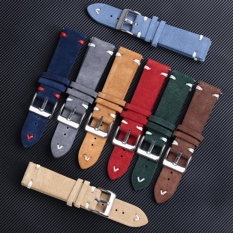 18mm 20mm 22mm Suede Genuine Leather Watch Strap Quick Release Vintage ...