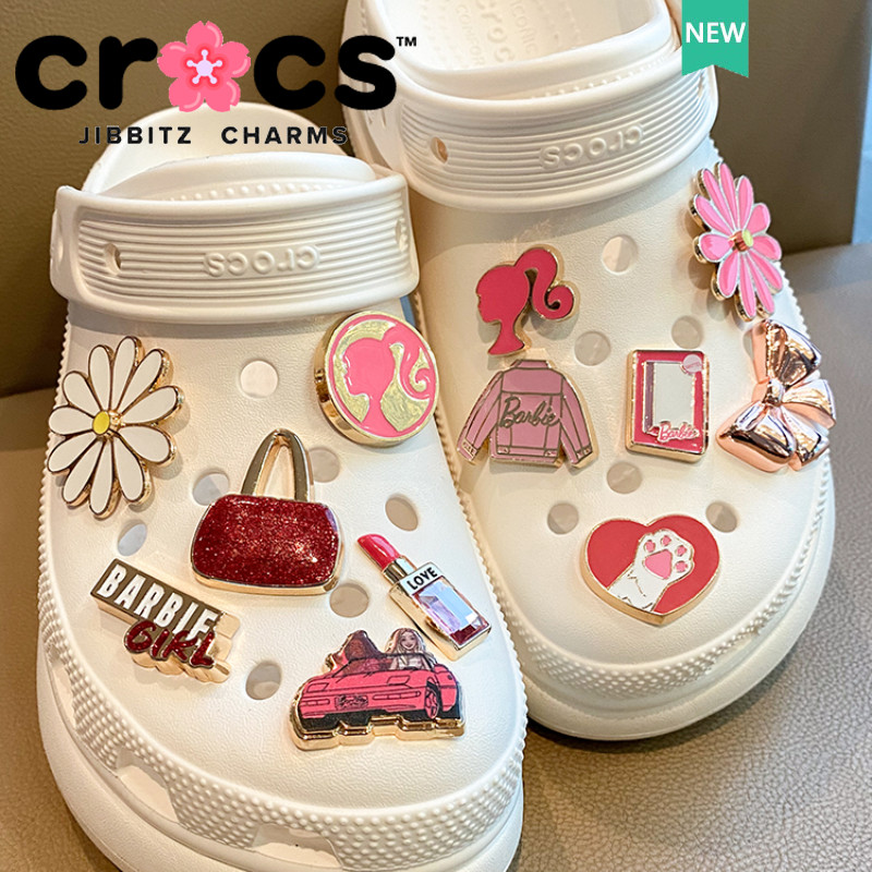 Metal jibbitz crocs charm Pink metal Barbie Buckle Rainbow Diamond Cute ...