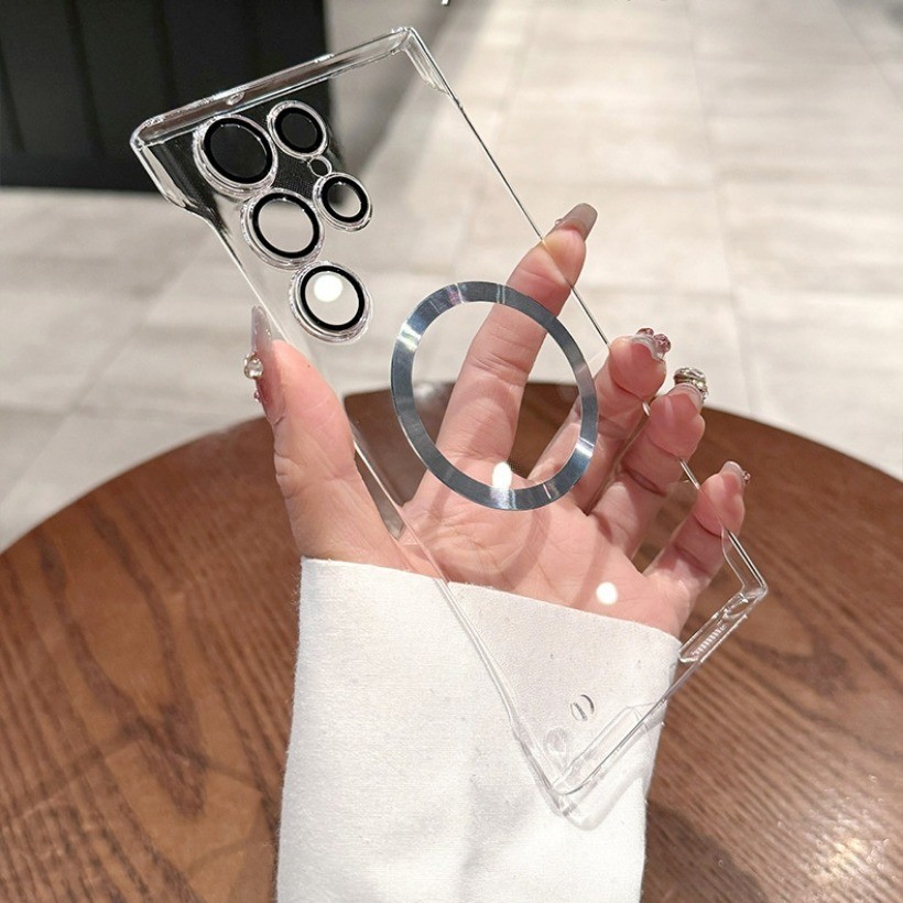 Borderless Magnetic Transparent Phone Case with Lens Film for Samsung ...
