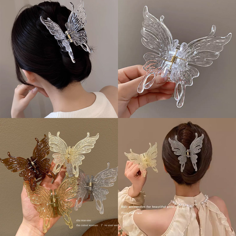 Transparent Butterfly Hair Grab Large Back Head Acrylic Shark Clip ...