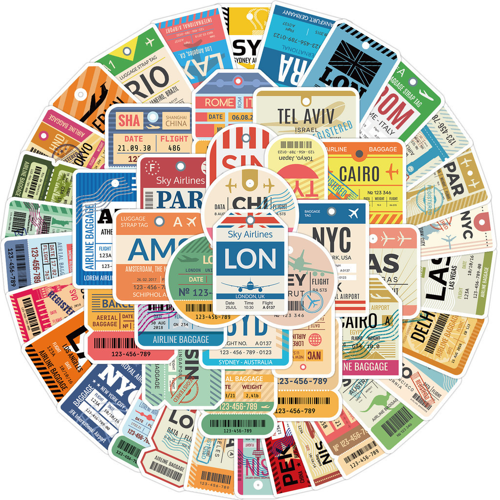 50PCS Retro Airplane Ticket Stubs Waterproof Graffiti Stickers for ...