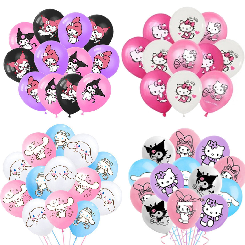 18Pcs Sanrio Balloon Set Kawaii Hello Kitty Kuromi Cinnamoroll Birthday ...
