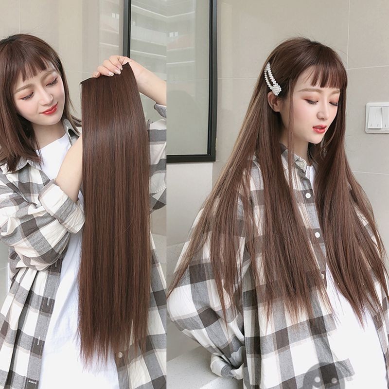 Wig Women's Long Straight Hair Traceless Three Piece Hair Extension ...