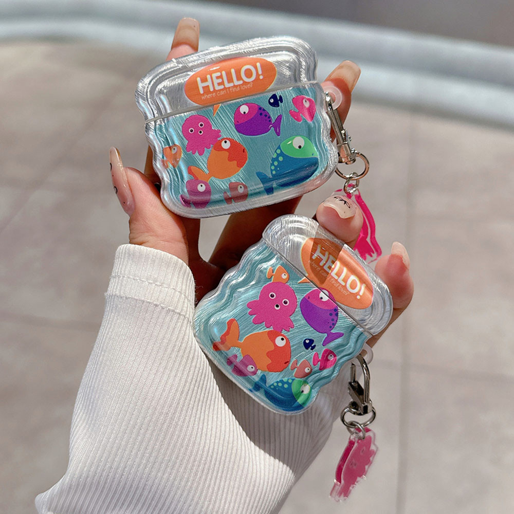 Seabed Octopus Colorful Fish Case with Keychain For AirPods 1 2 3 ...