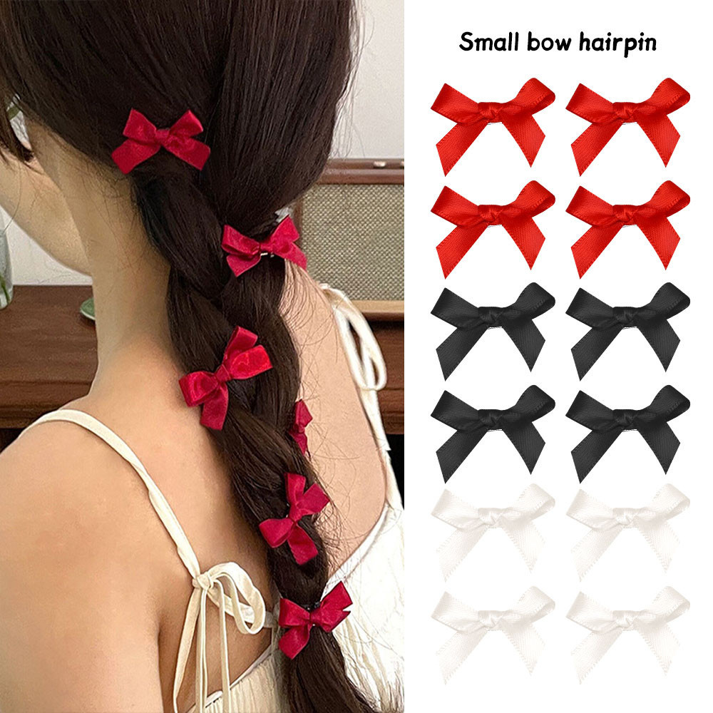 2Pcs Mini Y2k Bows Hair Clips Handmade Ribbon Bow Hairpin women ...