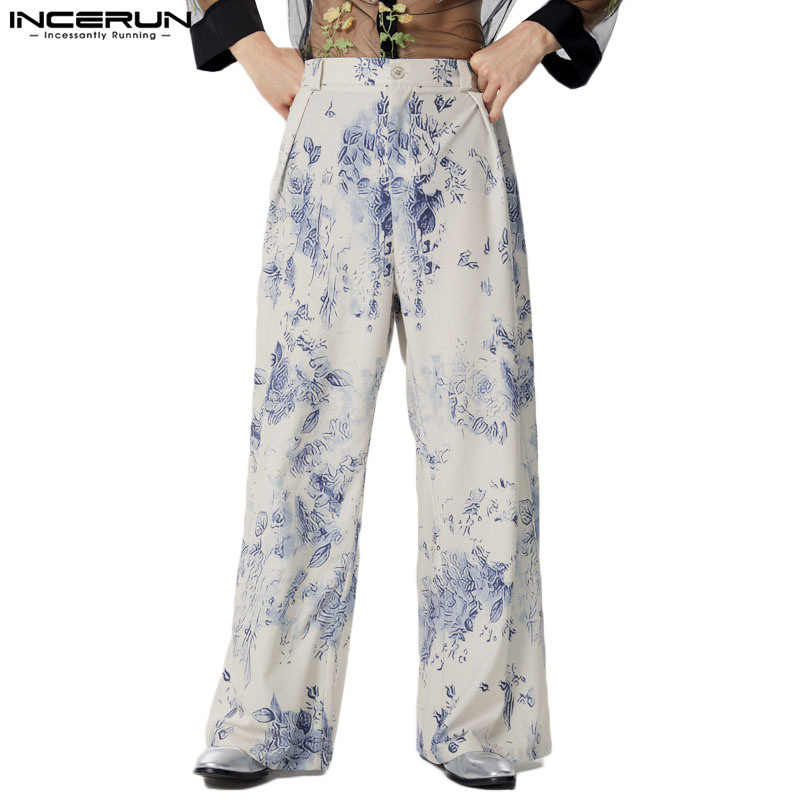 INCERUN Men Korean Casual Fashionable Floral Print Loose Design ...