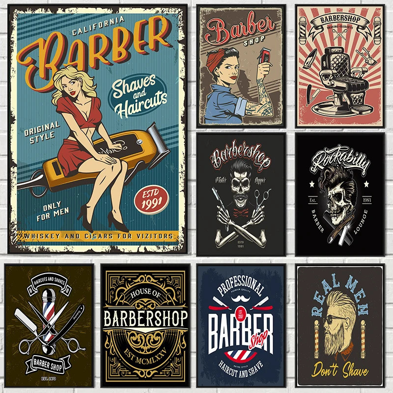 Vintage Barber Shop Salon Posters Barbershop Haircut And Shave Beard ...