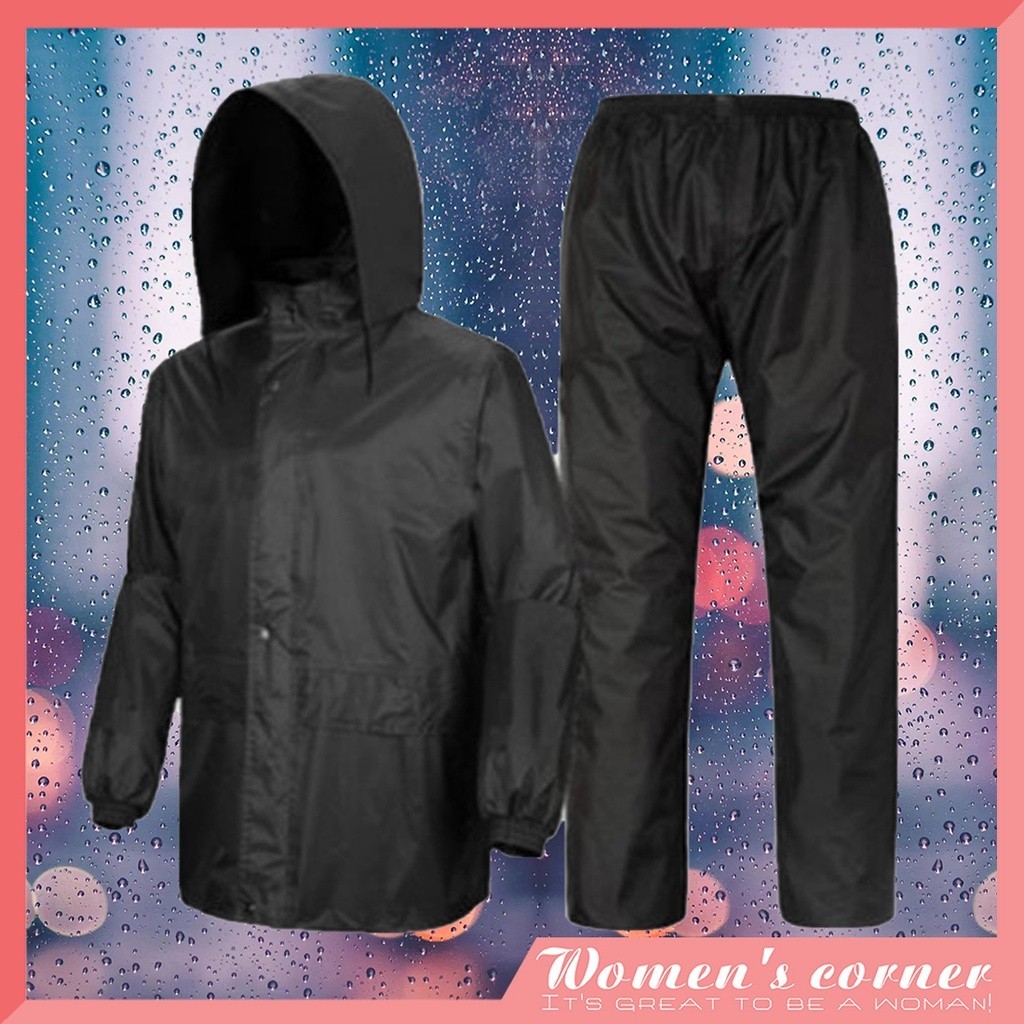 WM Black Raincoat Women Men Jacket Pants Set Adult Rain Thick Police ...