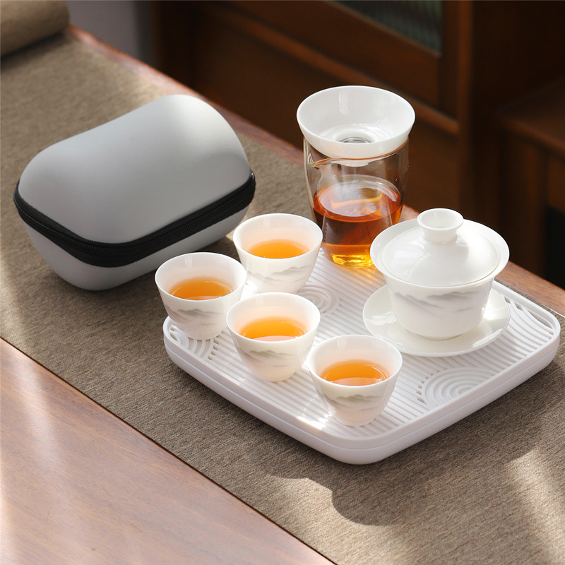 White Jade White Porcelain Travel Kung Fu Tea Set Mini Set Household ...