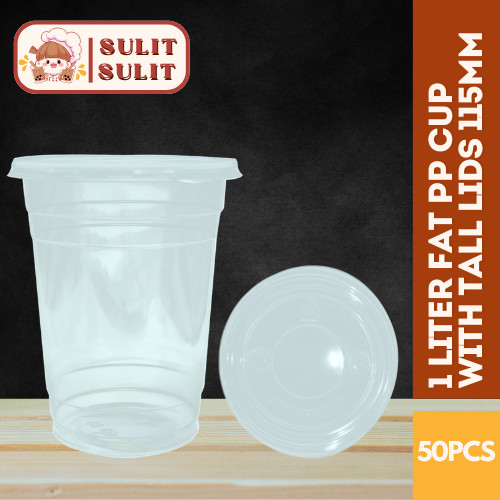 1 LITER FAT PP CUP w/ LIDS (50 pcs/ bundle) Disposable Plastic Cups ...