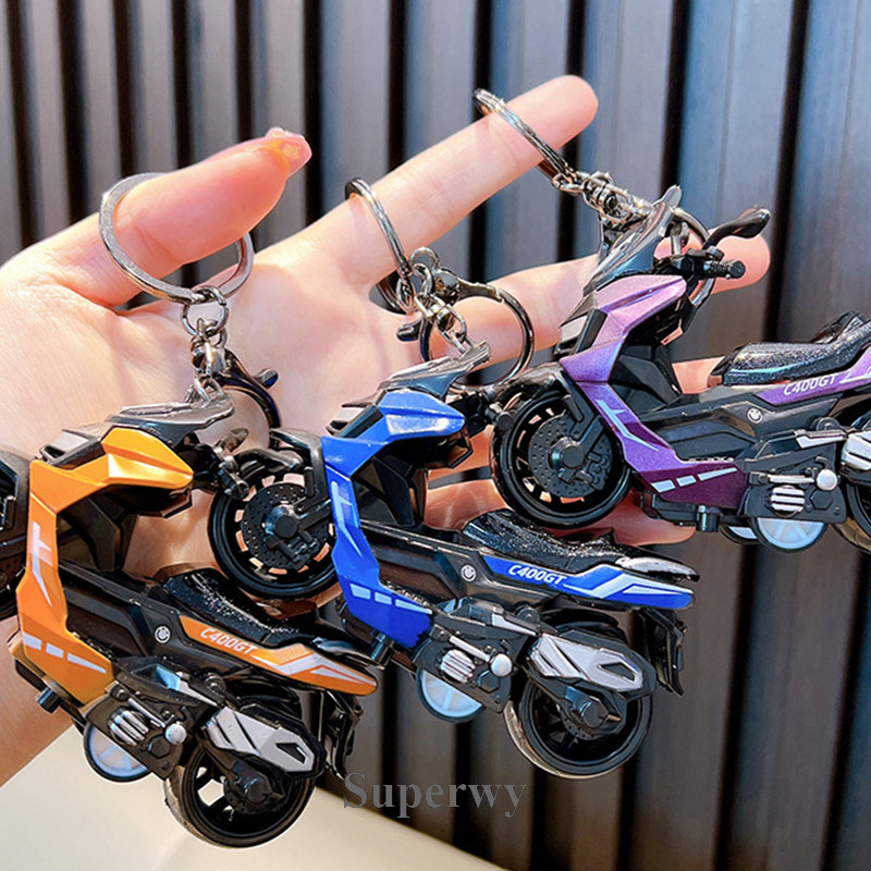 Creative Alloy Pull Back Wheel Motorcycle Keychain Simulation Toy Car ...