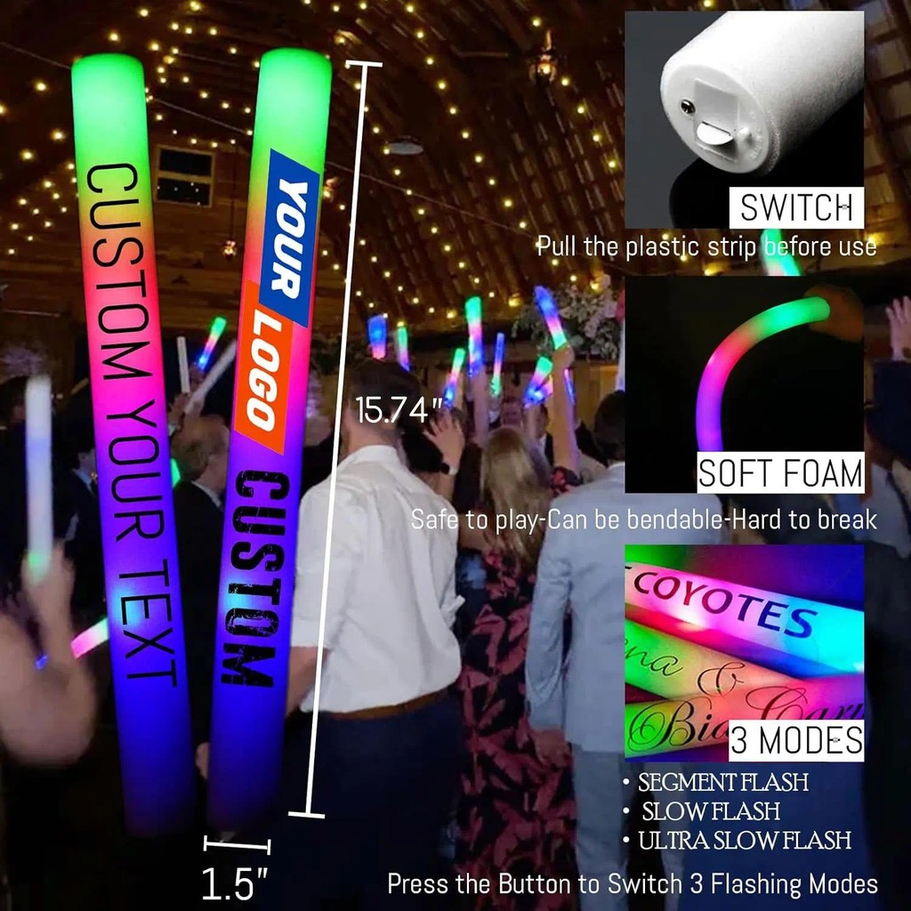10/20/30pcs LED Glow Foam Stick Custom Glow Sticks Personalized ...