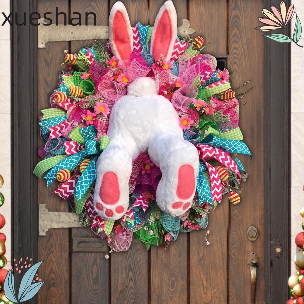 XUESHAN Wreaths Decoration, Floral Rabbit Happy Easter Door Wreaths ...
