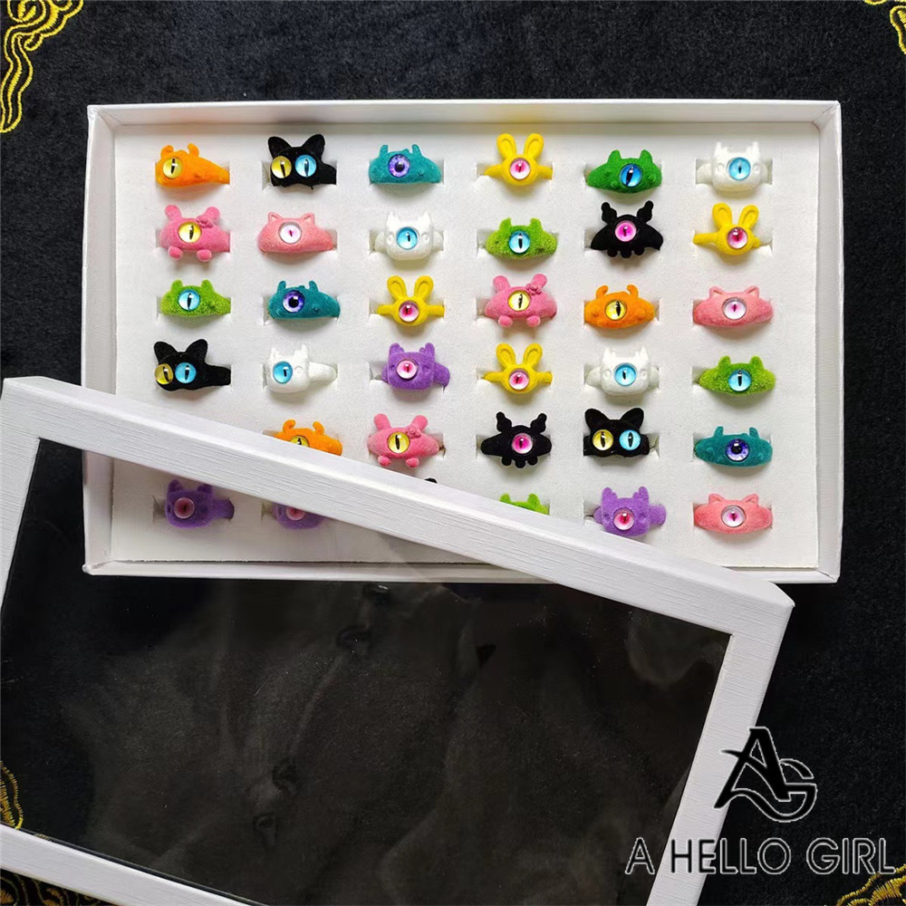 A HELLO GIRL Monster Ring Black Cat Ring Personality Big-eyed Boy Cute ...