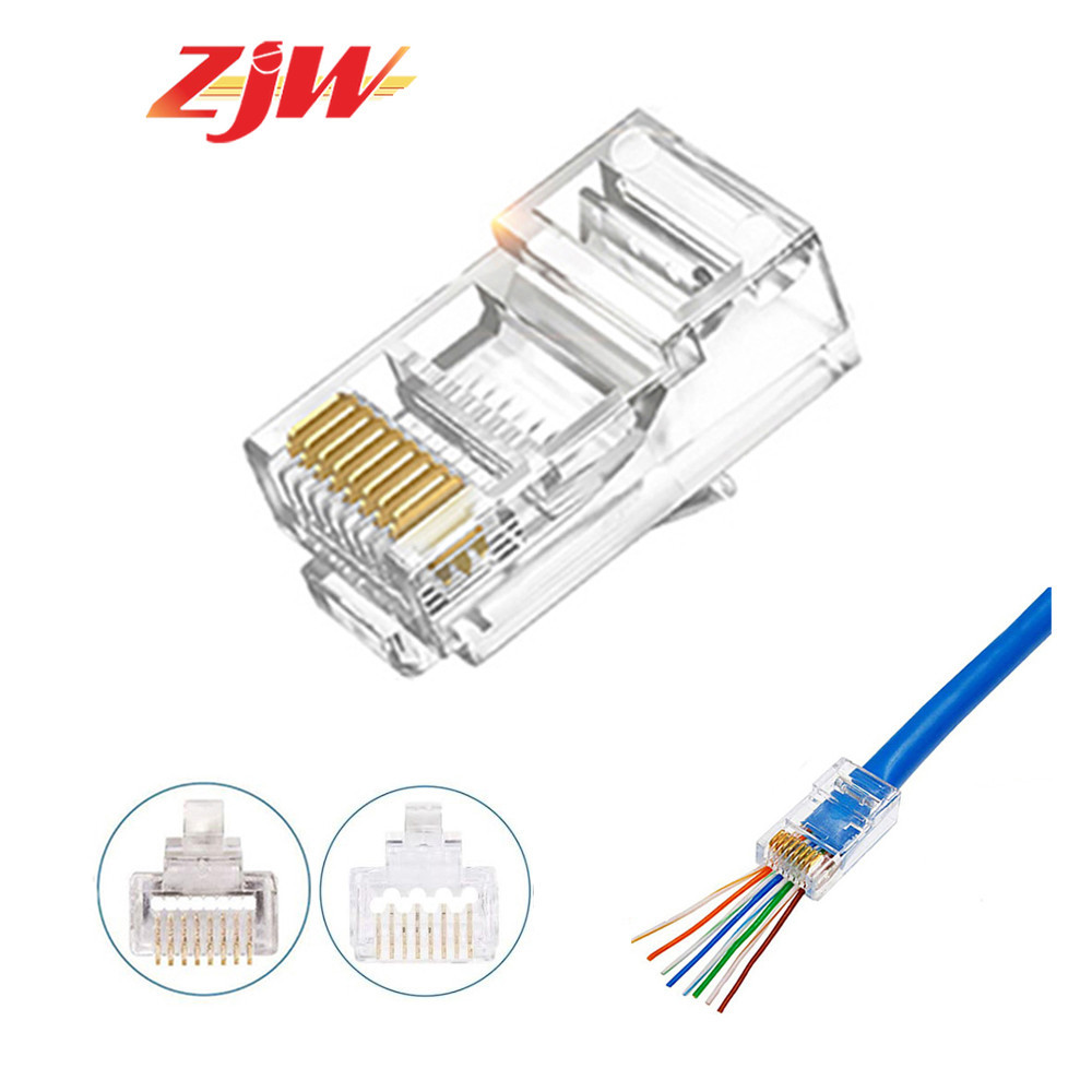 ZJW 100 Pcs CAT5/CAT6 FTP RJ45 Pass Through connector RJ45 Connector ...