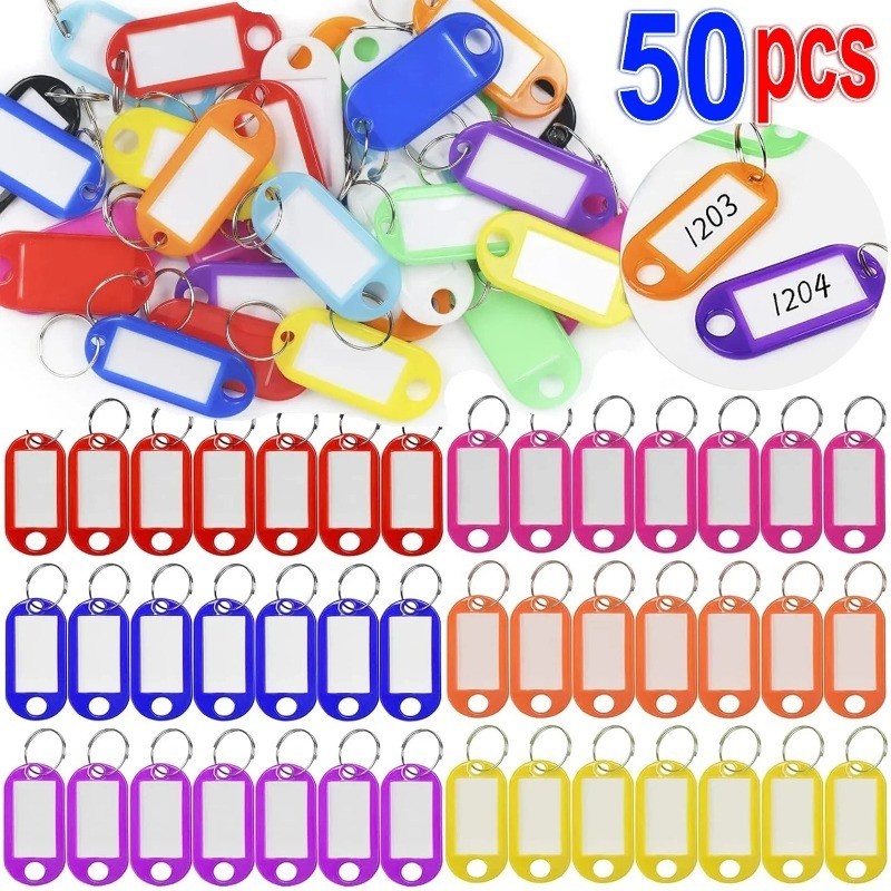 10/50Pcs Colorful Plastic Keychain Key Tags Label / ID Label Name Tags ...