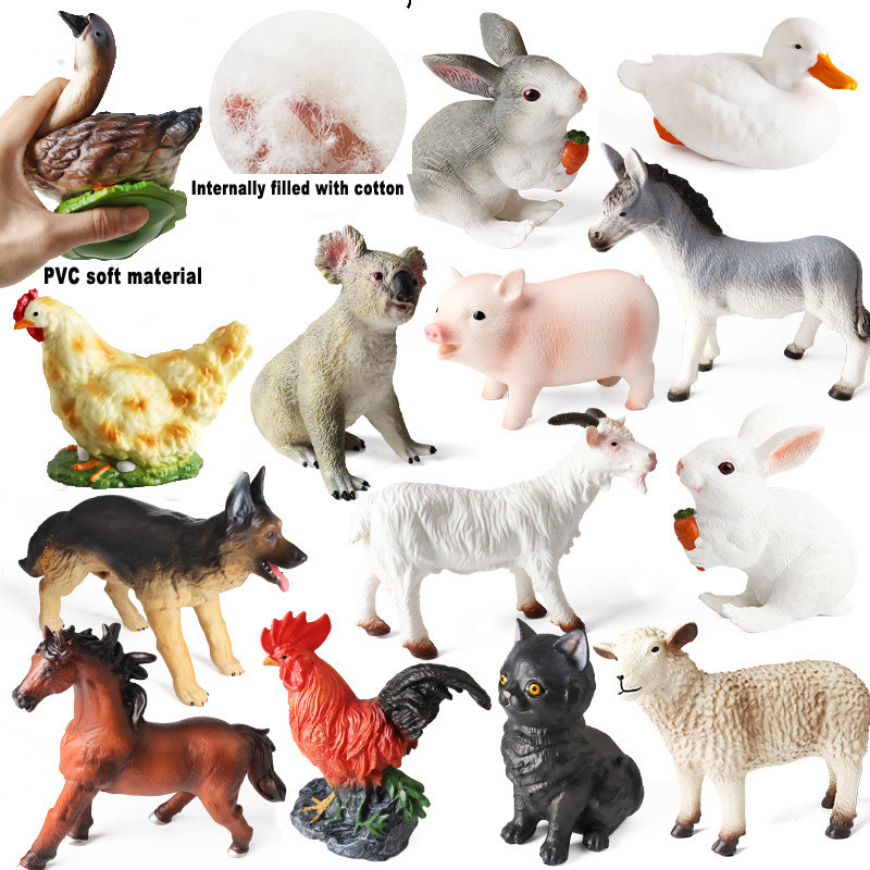 Farm Animal Figurines Chicken Duck Goose Cow Sheep Model Action Figures ...
