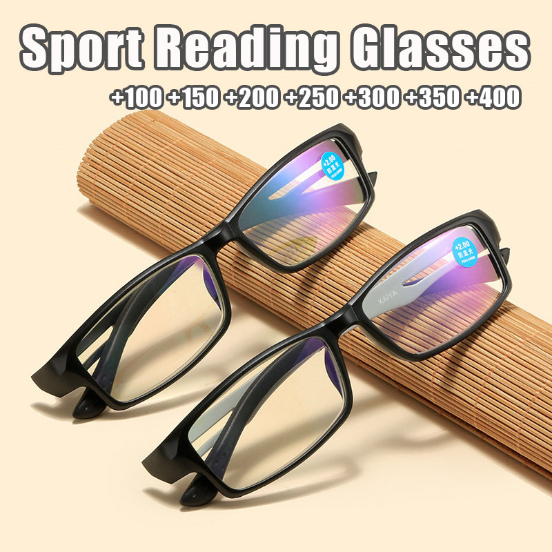 +100~+400 Sports Reading Glasses for Woman Man TR90 Rectangle Eyeglasses with Graded Lens HD ...