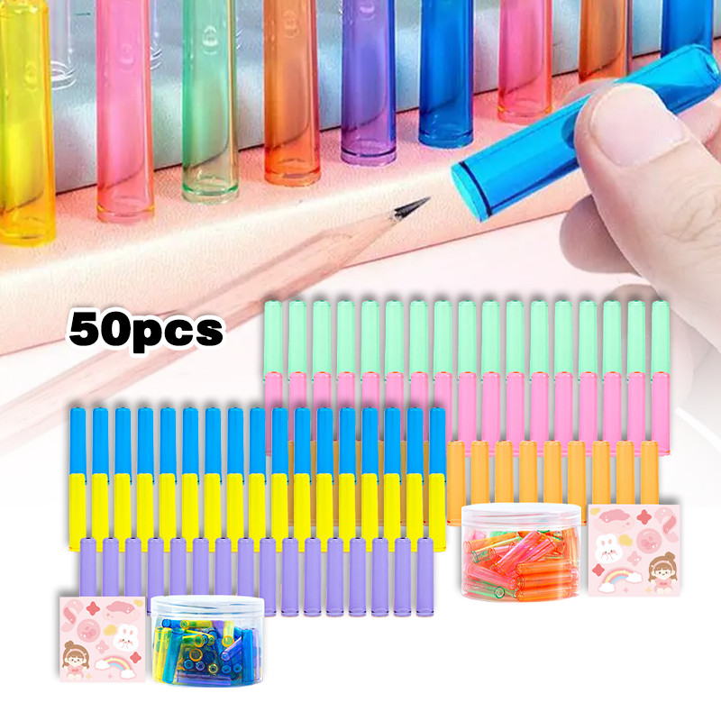 50Pcs Plastic Pencil Cover Cap Colorful Children Pencil Extender Pen ...