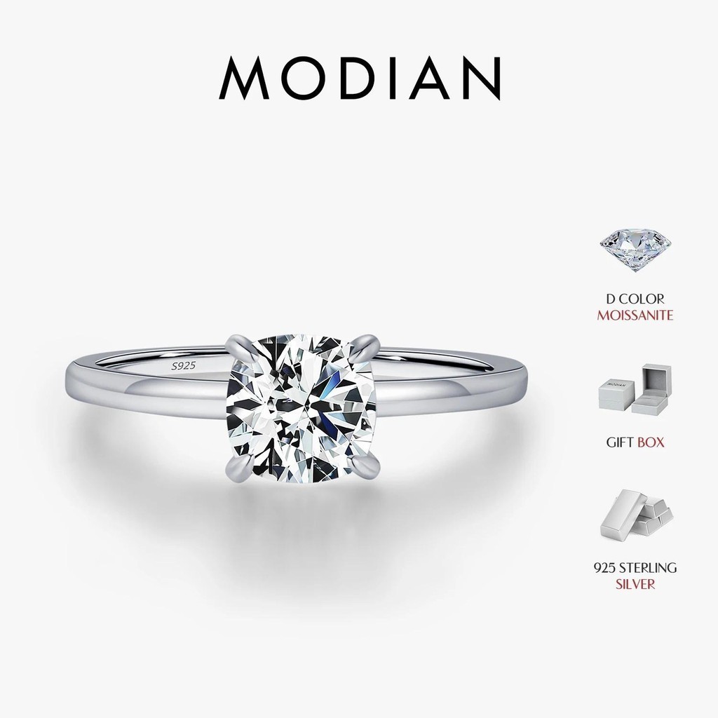 MODIAN 1CT Moissanite Ring Delicate Square Cushion Cut Lab Diamond Ring ...