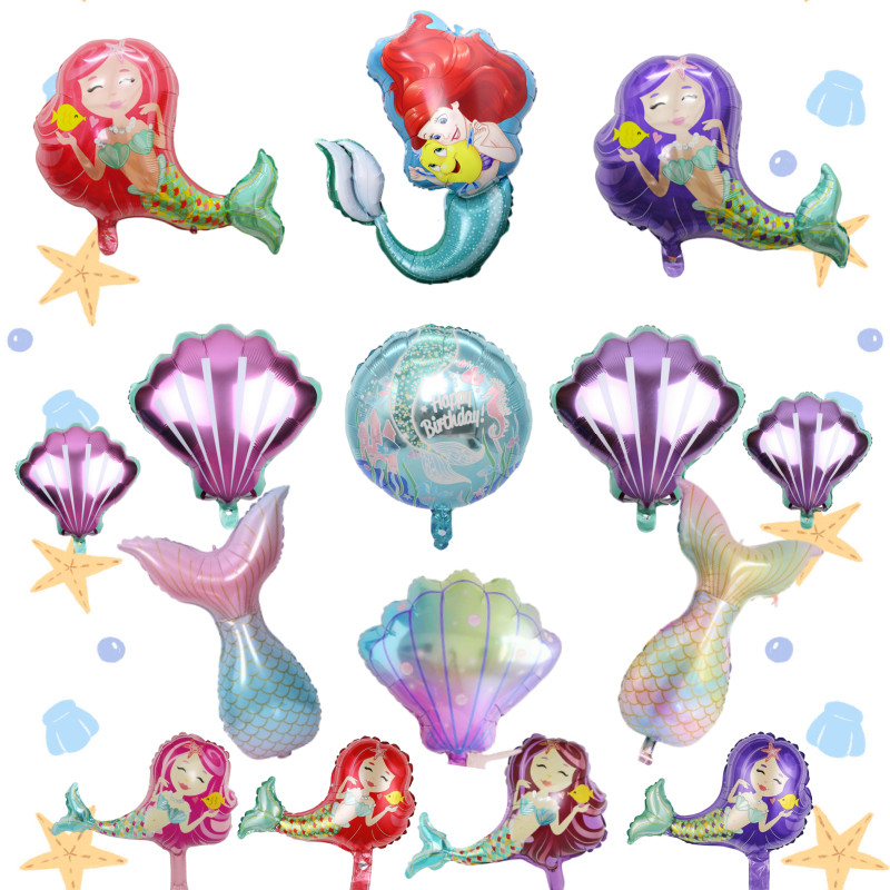 Mermaid Theme Balloon Ocean Mermaid Tail Pink Purple Shell Aluminum ...